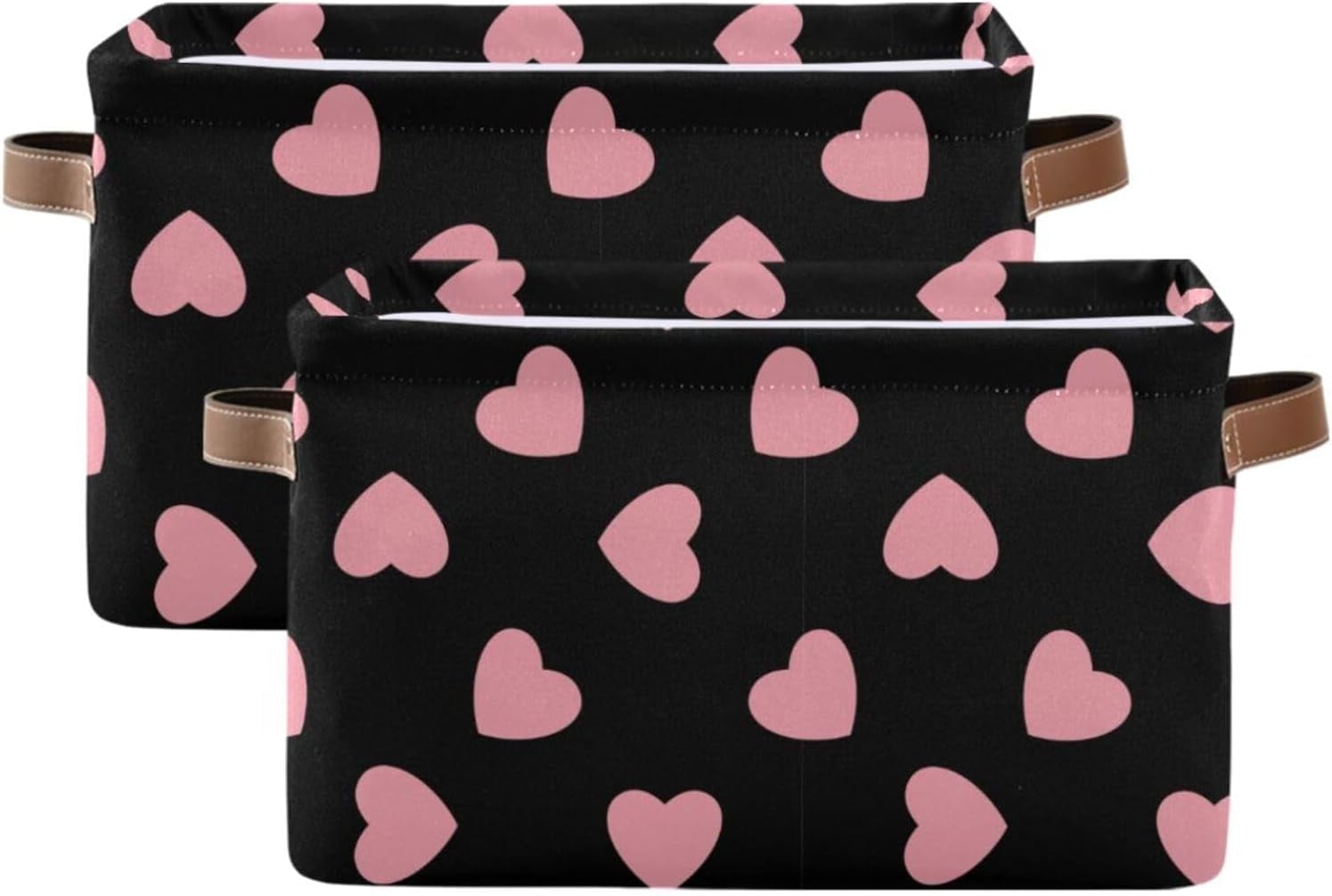 Foldable Storage Bins Pink Hearts Fabric Storage Baskets Collapsible ...
