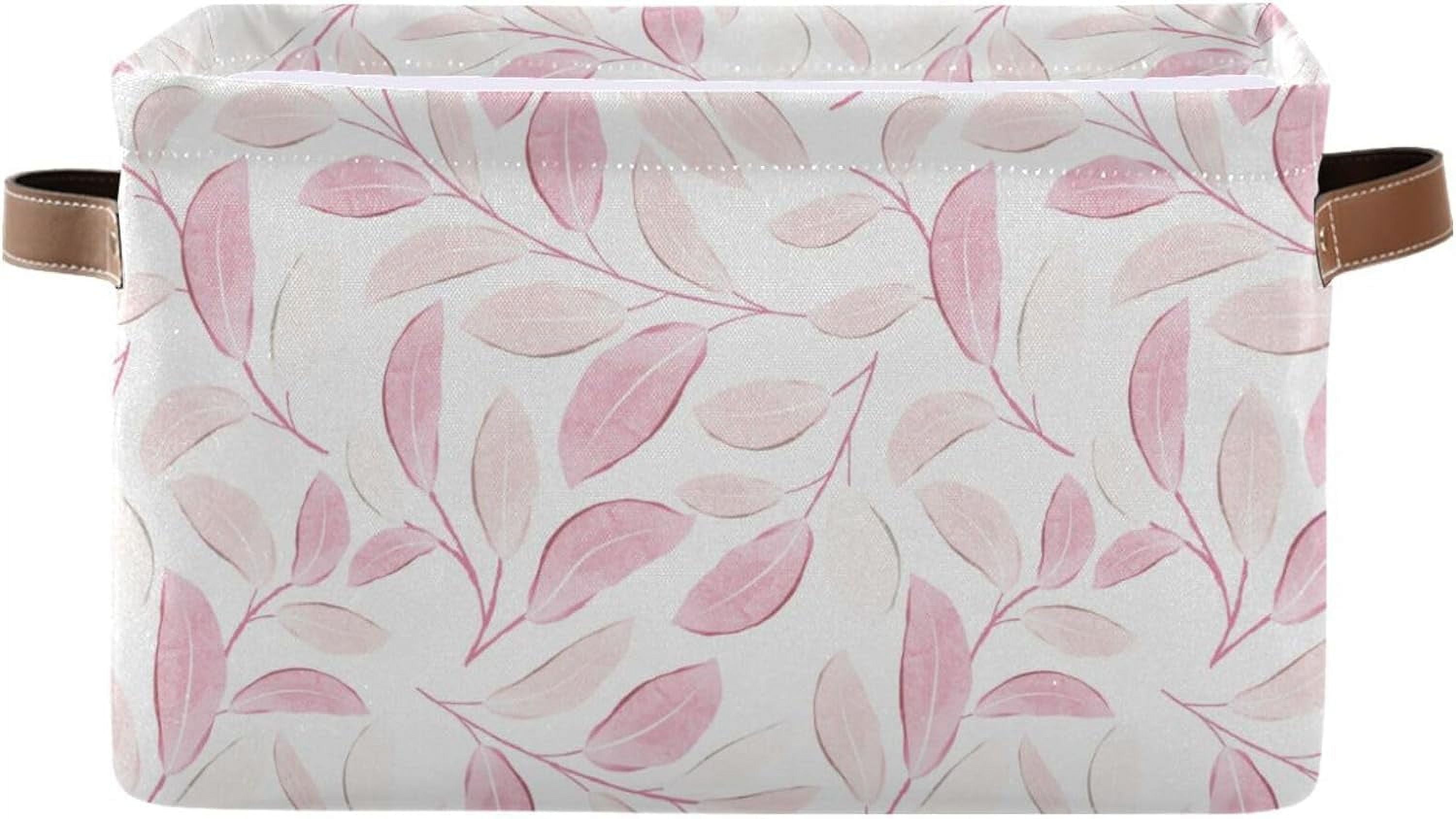 Foldable Storage Bins Pink Leaves Fabric Storage Baskets Collapsible ...