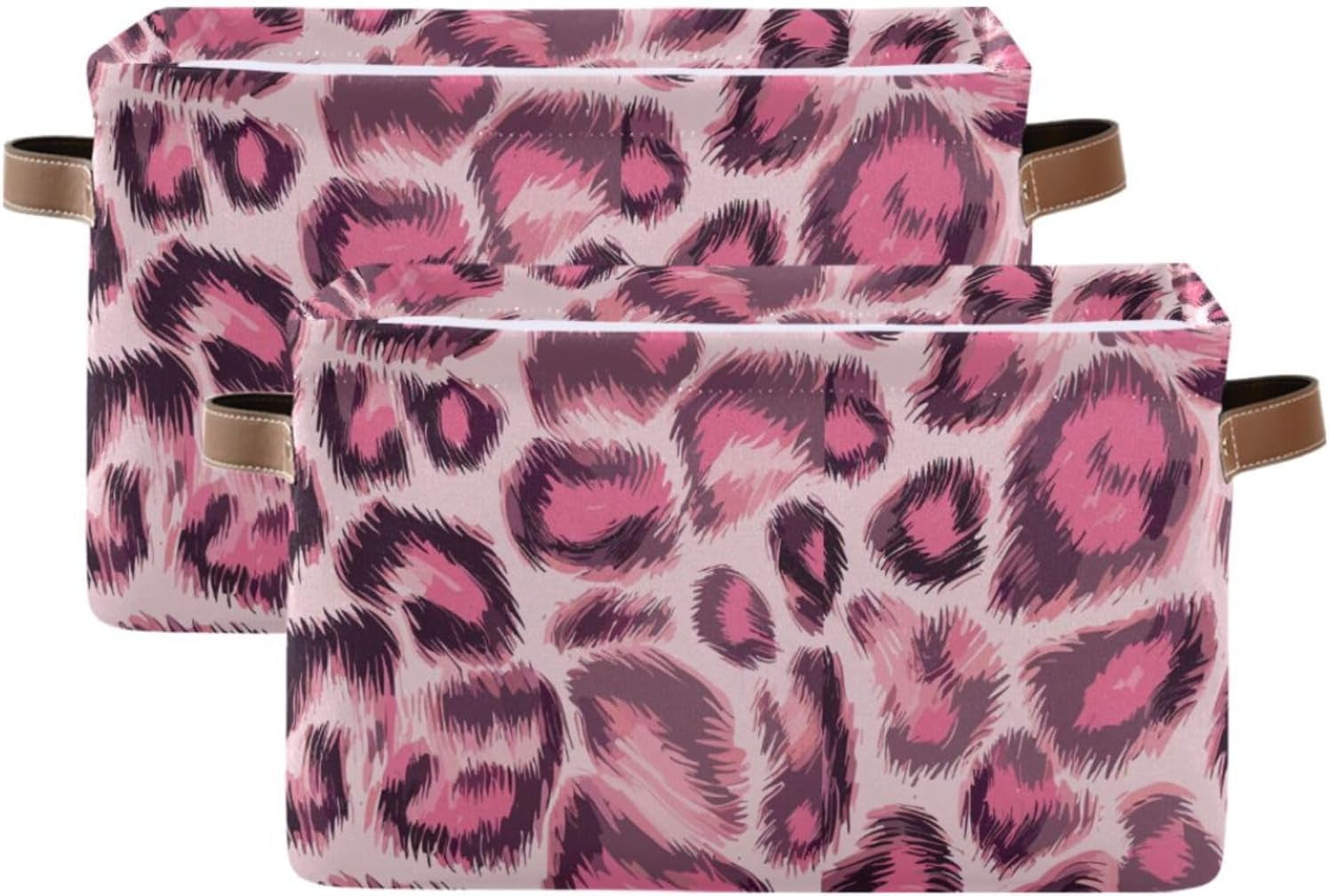 Foldable Storage Bins Pink Leopard Skin Fabric Storage Baskets ...