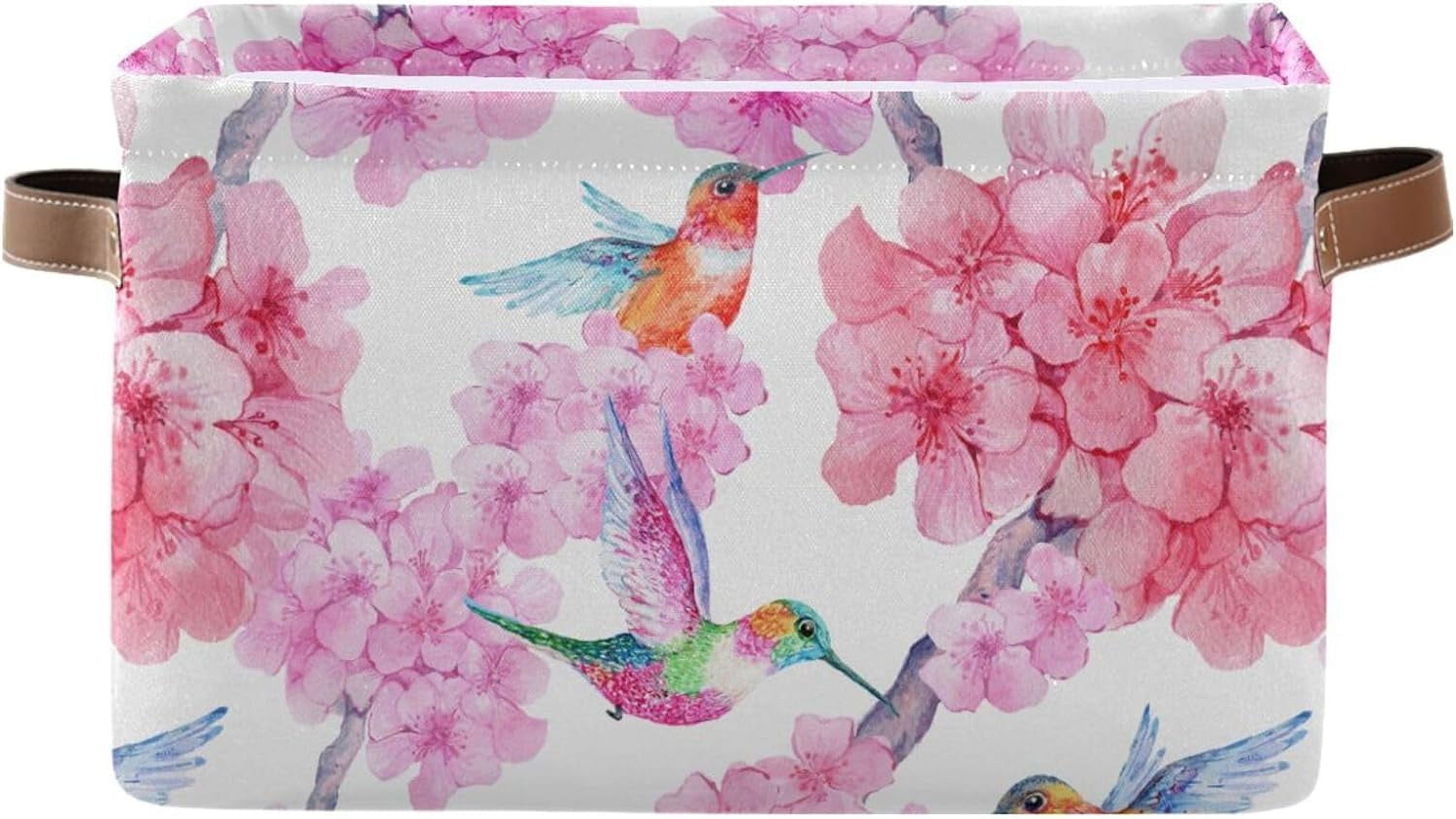 Foldable Storage Bins Rose Flowers Hummingbirds Fabric Storage Baskets ...