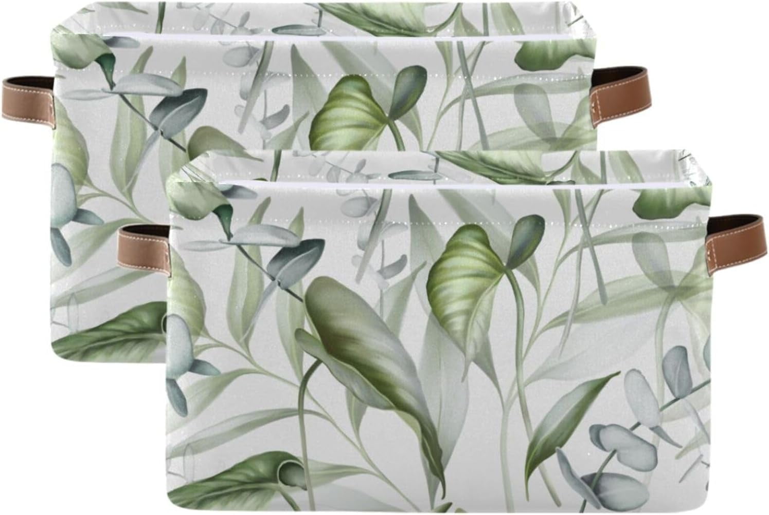 Foldable Storage Bins Tropical Eucolyptus Branches Fabric Storage ...