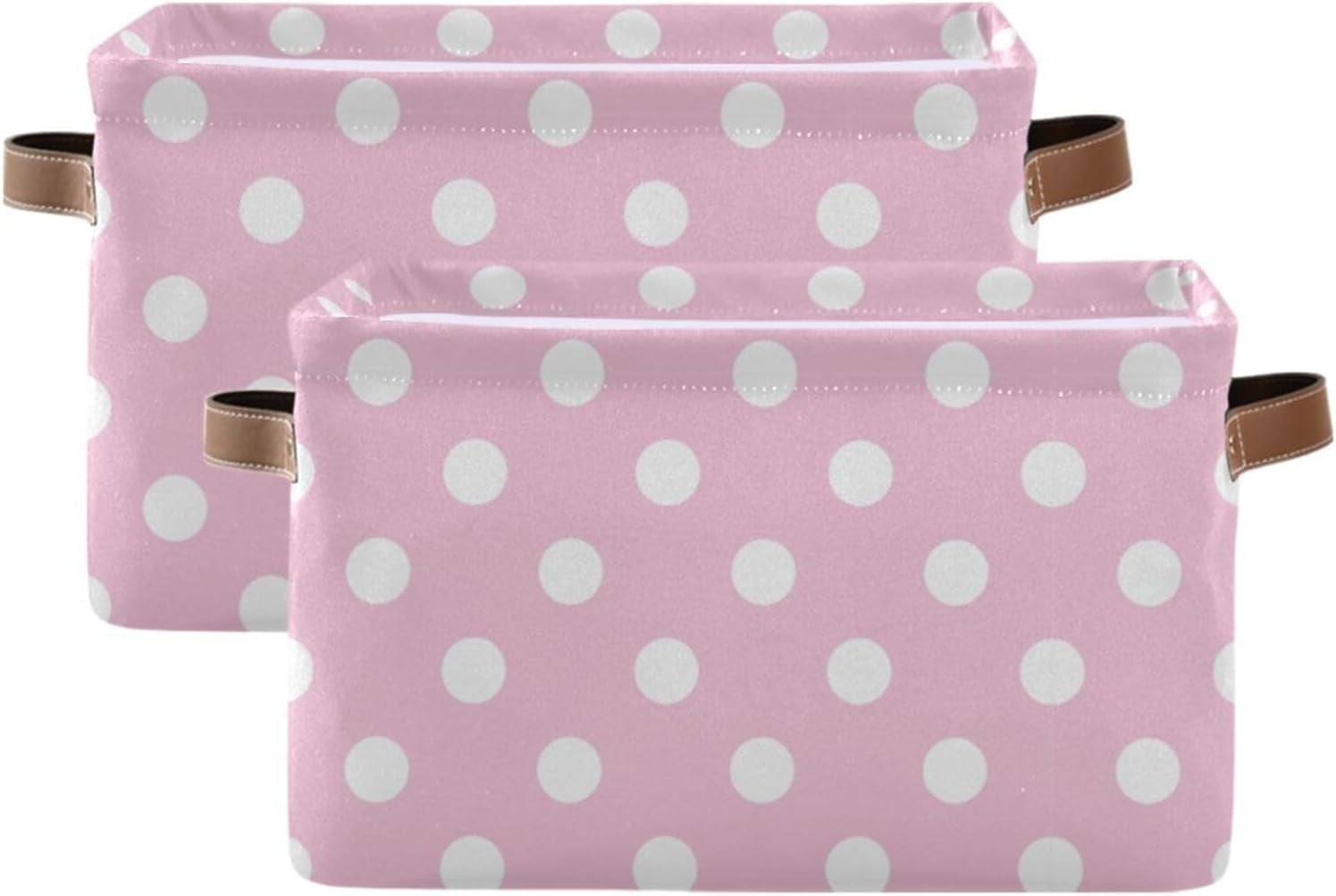 Foldable Storage Bins White Polka Dot Pink Fabric Storage Baskets ...
