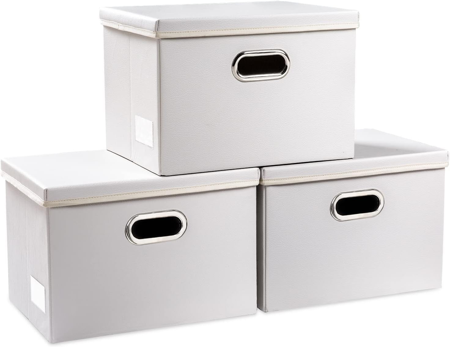 Foldable Storage Bins with LidsLeather Fabric Collapsible Storage Boxes ...