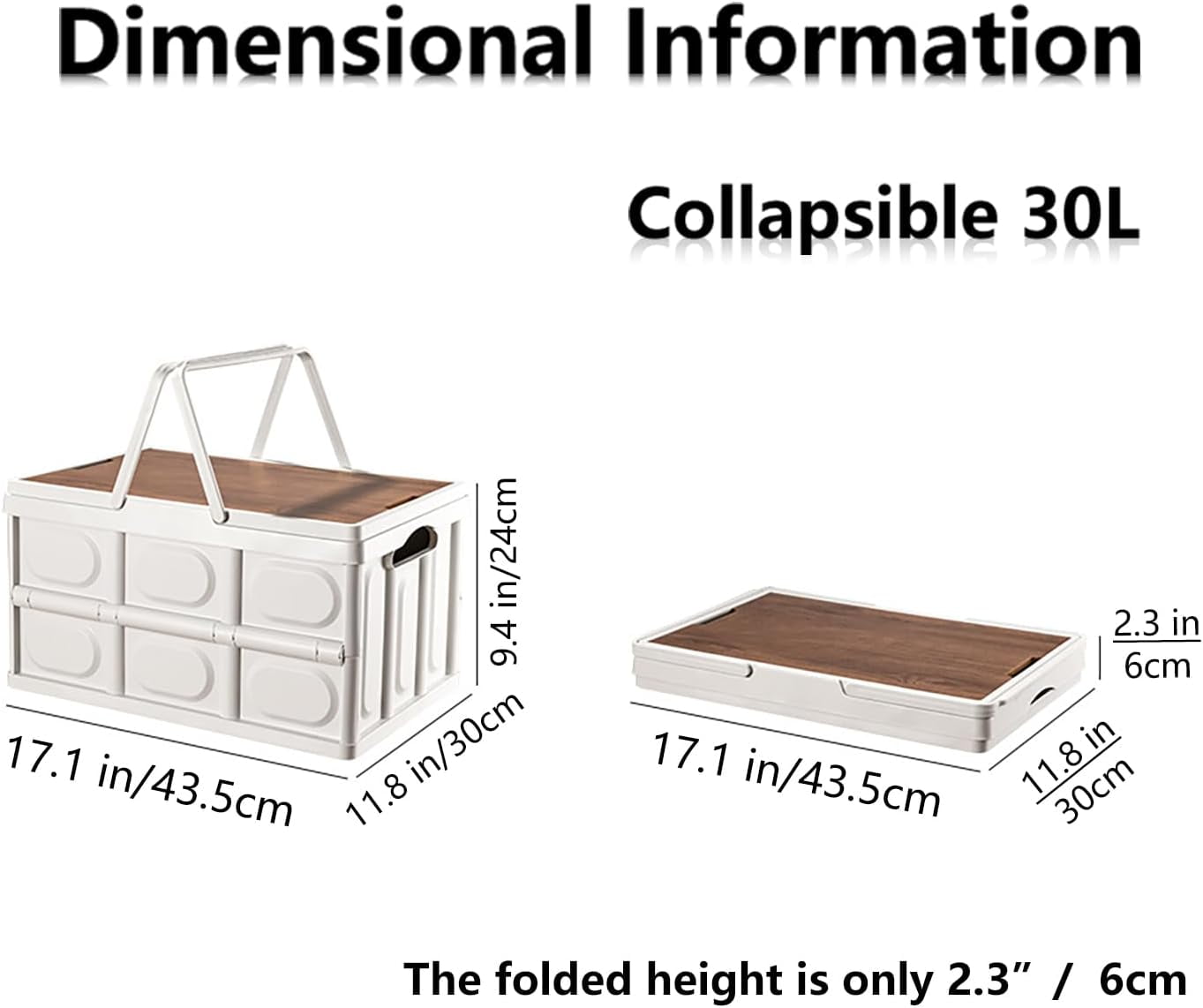 Foldable Storage Box with Handle and Wooden Lid, Large Capacity ...