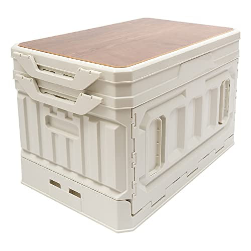 Foldable Storage Box with Wooden Lid 25 Gal,Portable Camping Box Table ...