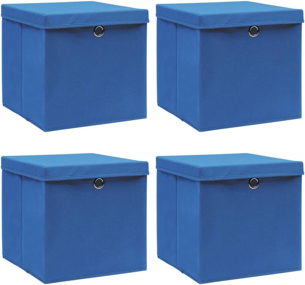 Foldable Storage Boxes - Blue Non-Woven Fabric Cubes with Lids and ...