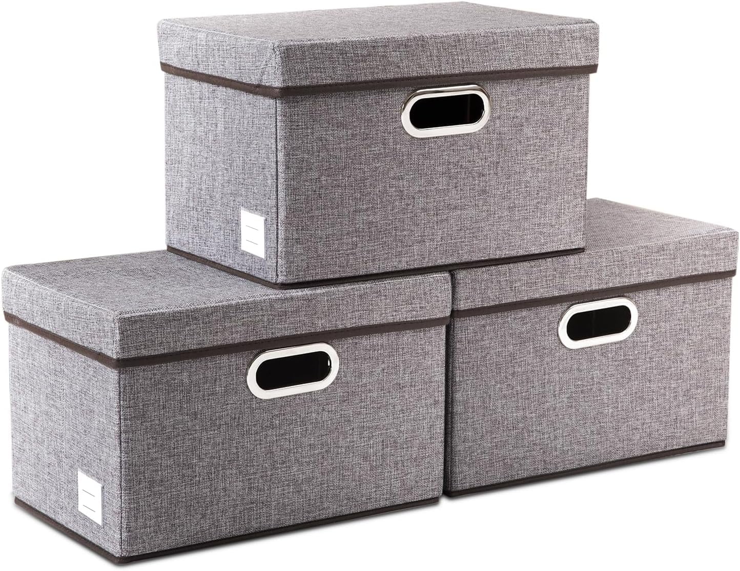 Foldable Storage Boxes with Lids [3-Pack] Linen Fabric Collapsible ...
