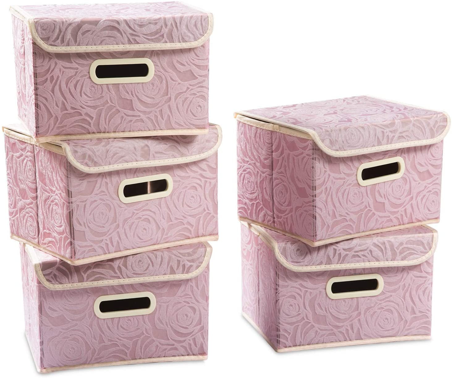 Foldable Storage Boxes with Lids [5-Pack] Fabric Decorative Storage ...