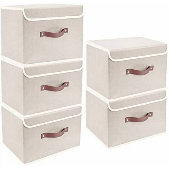 Foldable Storage Boxes with Lids 5 Pack Fabric Storage Bins with Lids ...
