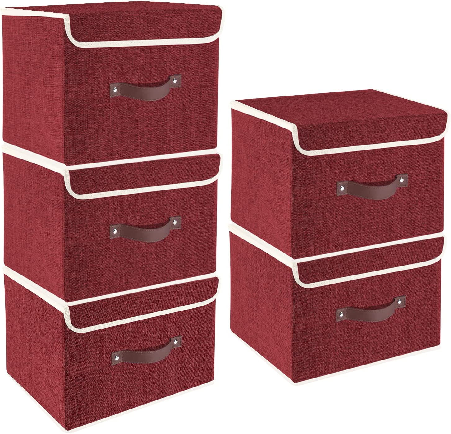 Foldable Storage Boxes with Lids 5 Pack Fabric Storage Bins with Lids ...