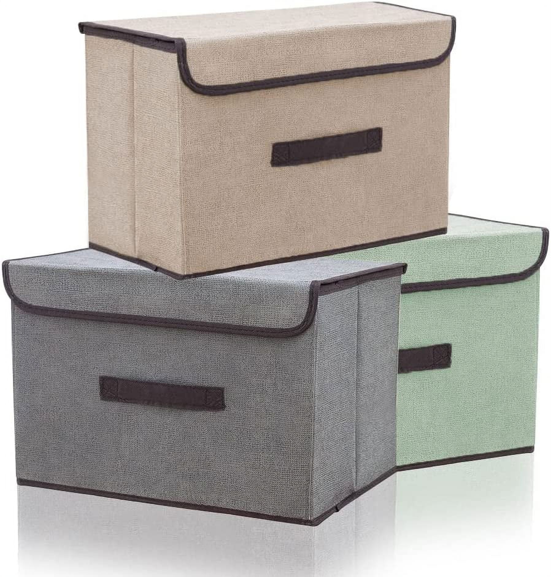 Foldable Storage Boxes With Lids And Handles 3 Pack Fabric Storage