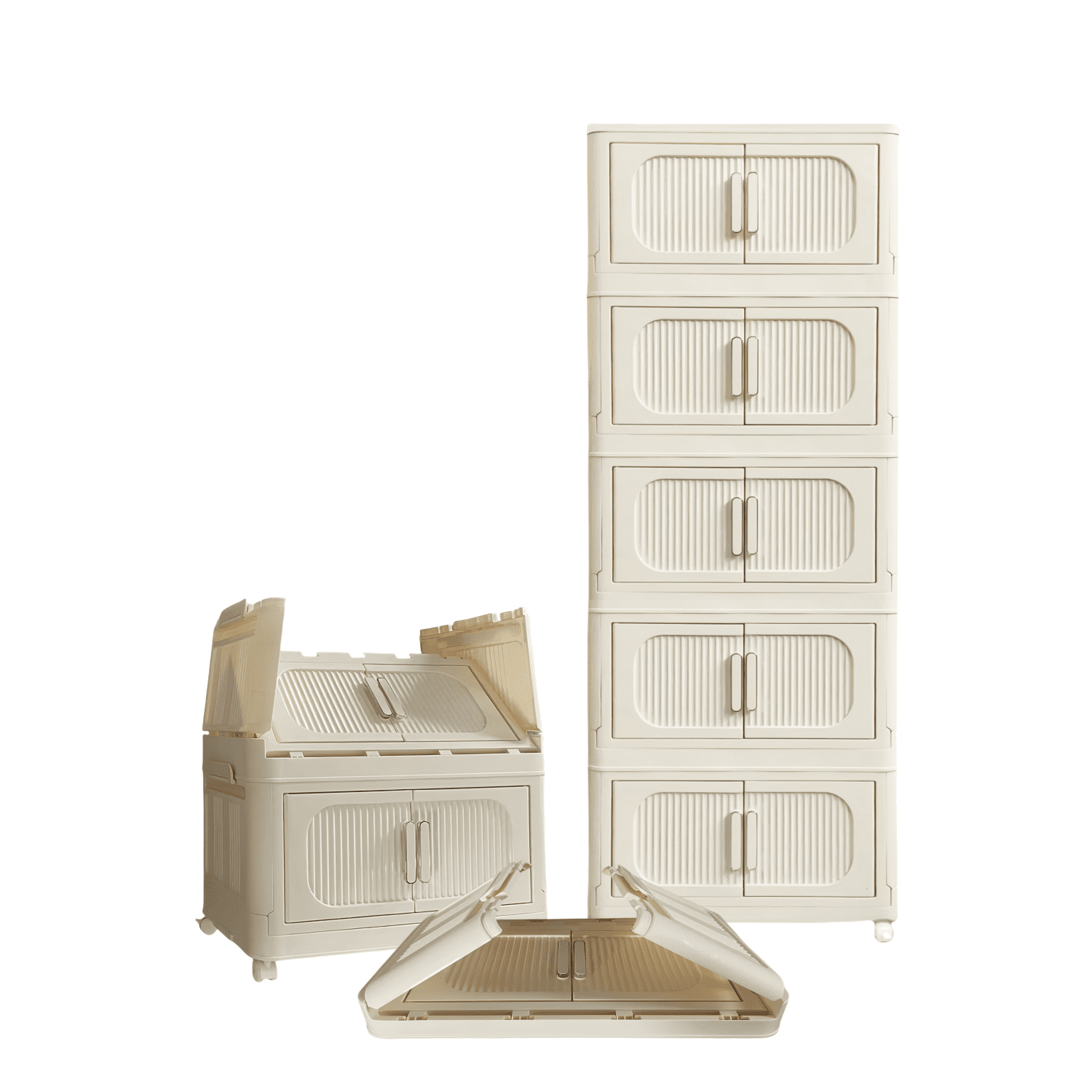 Foldable Storage Cabinet, 5-Tier Cream White, 19.69" Side Wide, with ...