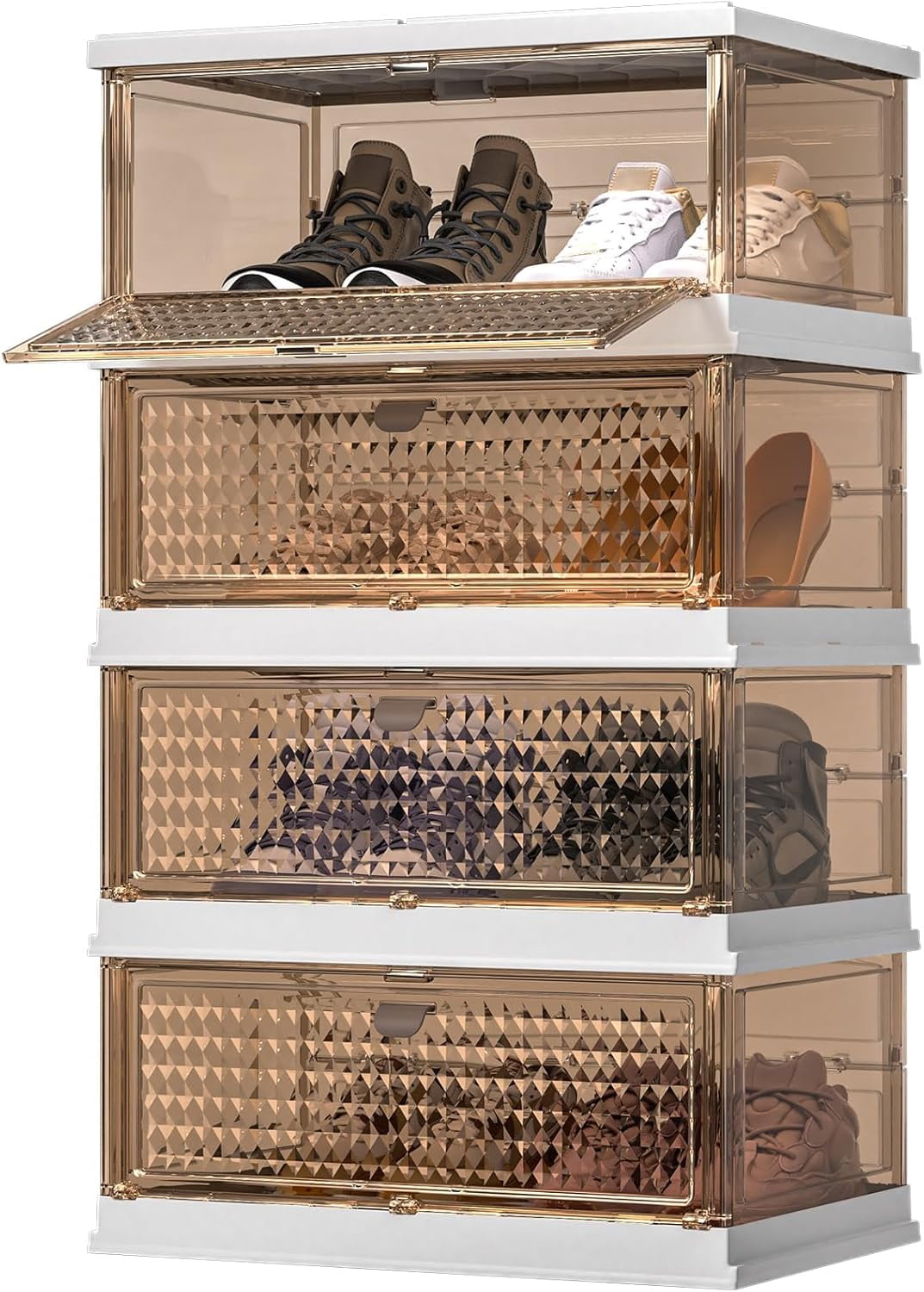 Foldable Storage Cabinet with Drawers, 4-Tier Integrated Bathroom Floor ...