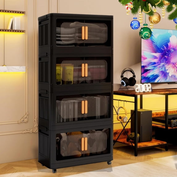 Foldable Storage Cabinet，Plastic Cabinet，Stackable Storage Bins， Open ...