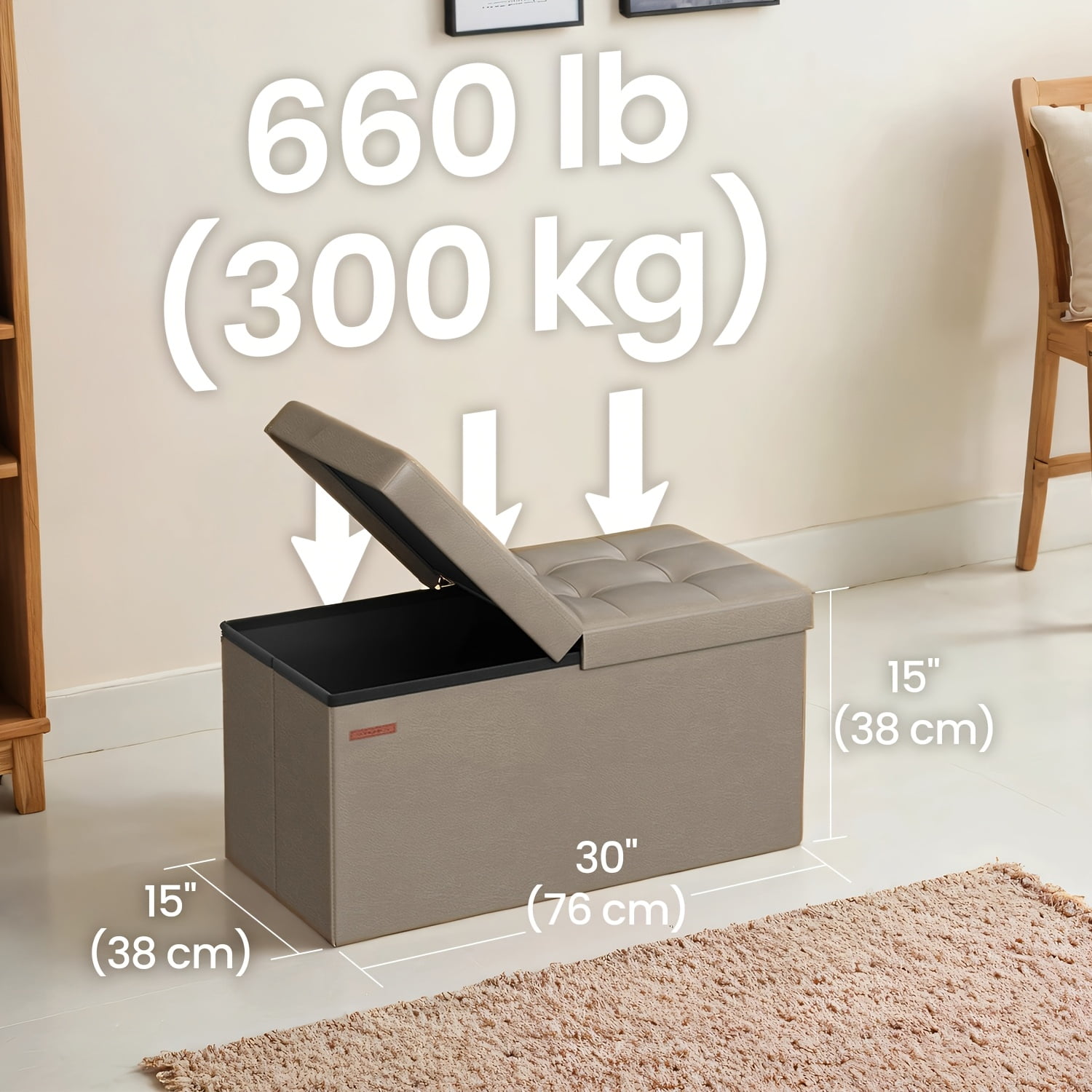 Foldable Storage Chest Stool | 660lbs Load Bearing Ottoman with Flip ...