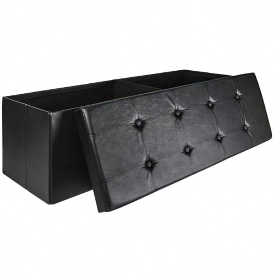 Foldable Storage Ottoman Bench 43 Faux Leather Foot Rest Stool with ...