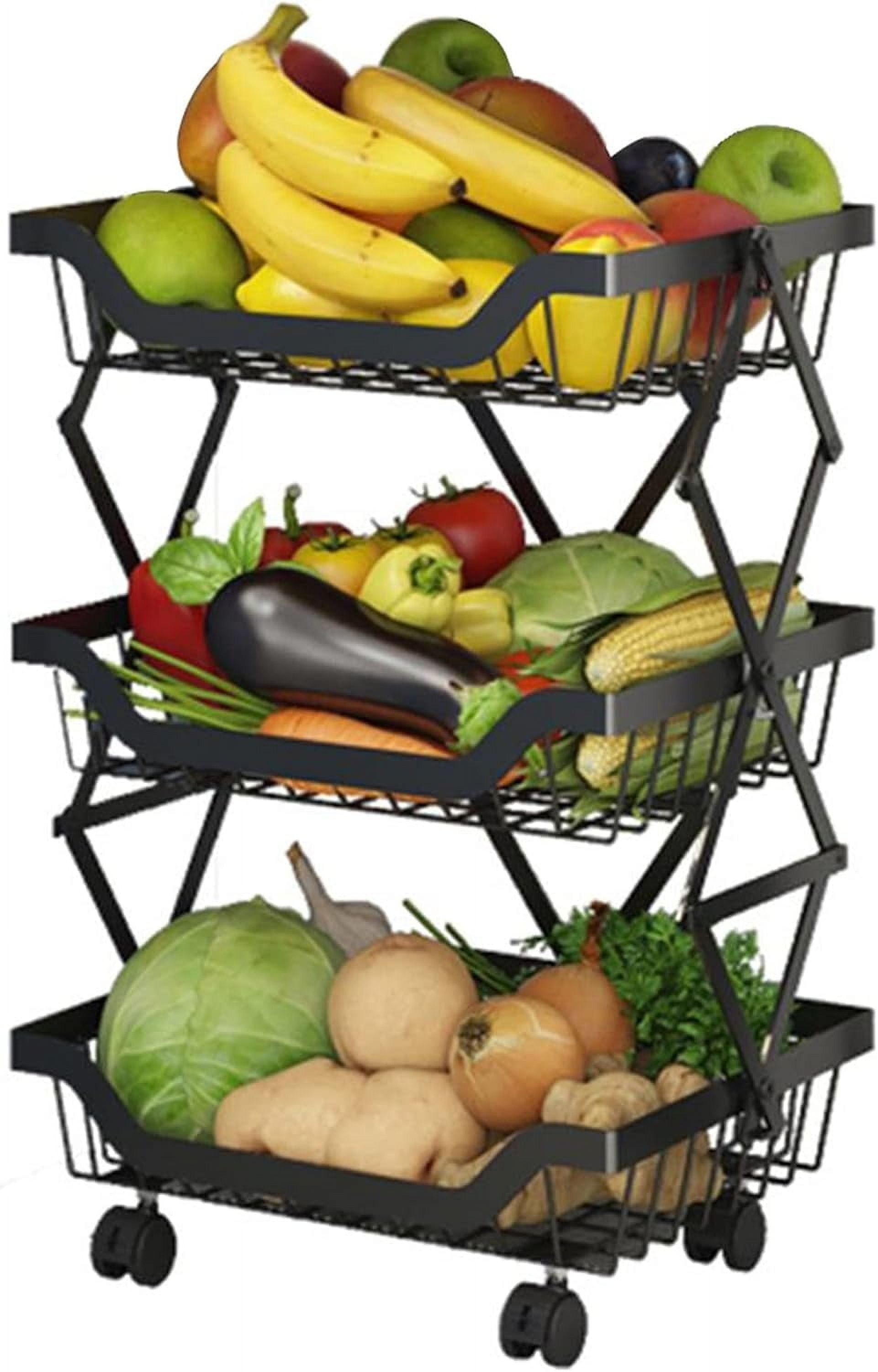 Foldable Storage Rolling Cart, Stackable Metal Wire Basket with Wheels ...