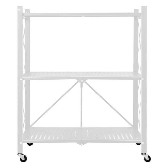 Foldable Storage Shelf 3 Tier Metal Fold up Shelf with Wheels Standing ...