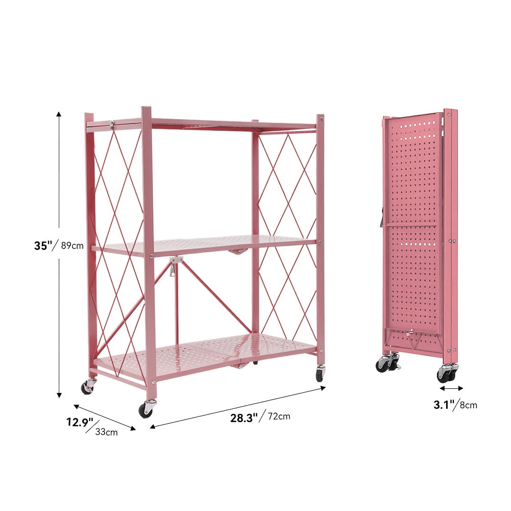 Foldable Storage Shelf Heavy-Duty with Wheels No Assembly Required ...