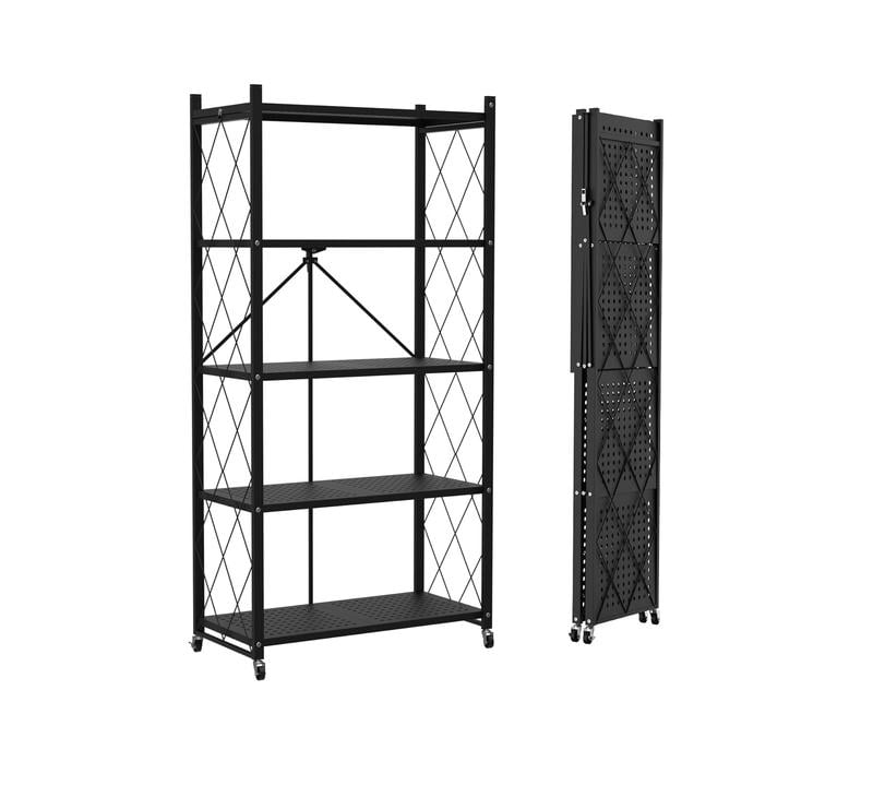 Foldable Storage Shelf Rack with Wheels - Metal Collapsible Shelving ...
