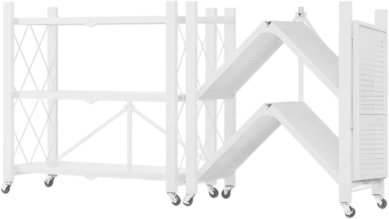 Foldable Storage Shelf with Wheels - Metal Collapsible Shelving Unit ...
