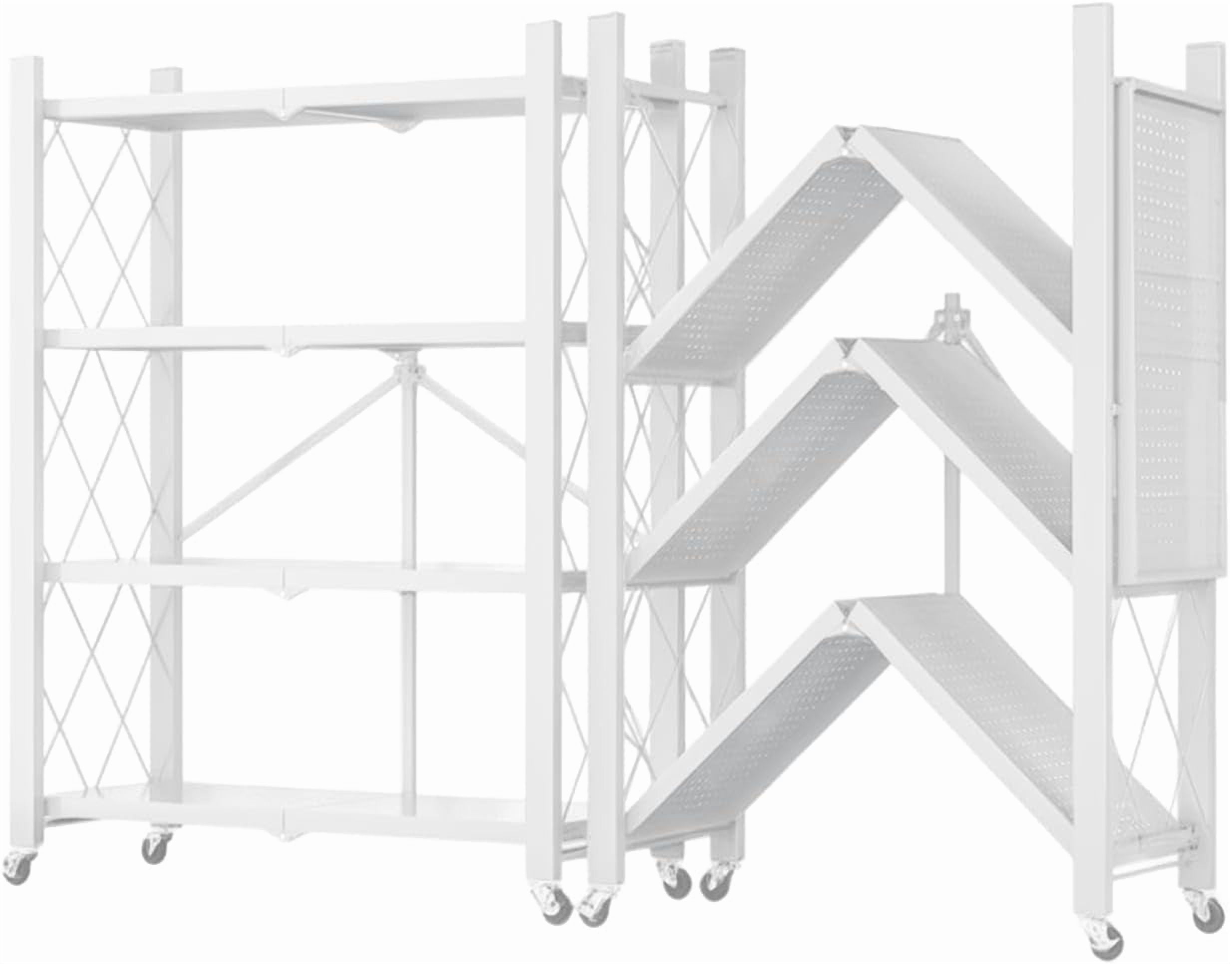 Foldable Storage Shelf with Wheels - Metal Collapsible Shelving Unit ...