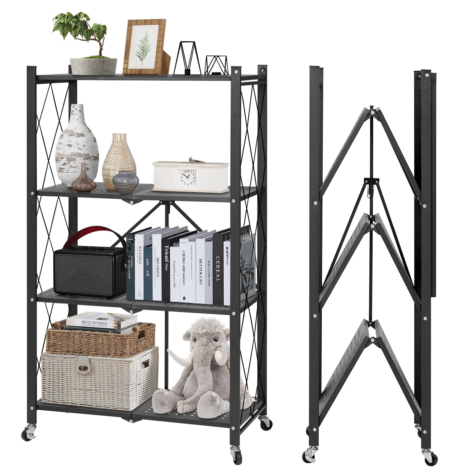Storage Shelves, HONEIER 4 Tier Heavy Duty Foldable Metal Rack Storage ...