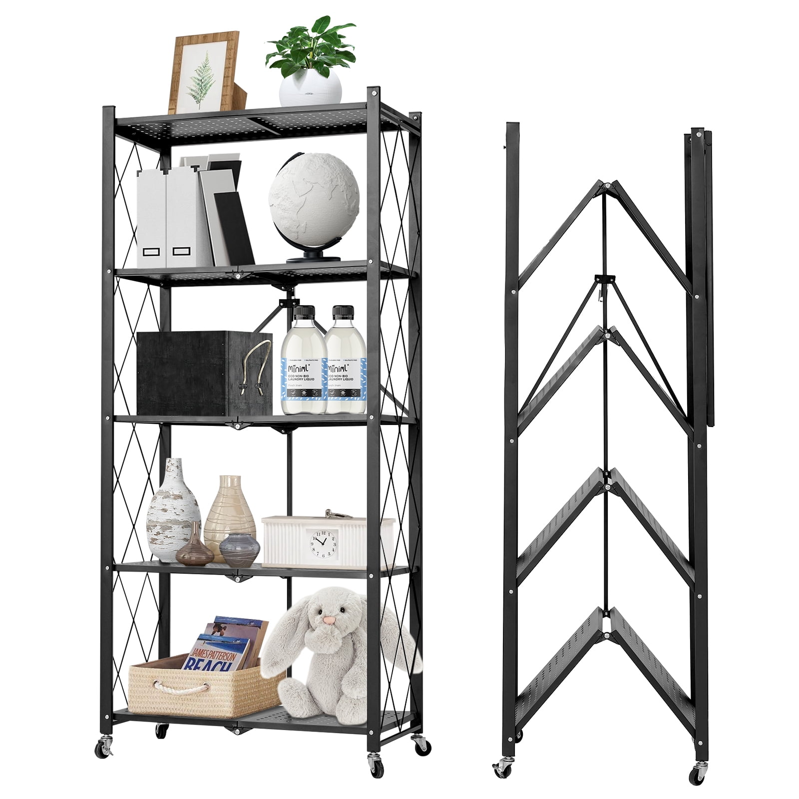 Foldable Storage Shelves, HONEIER 5 Tier Heavy Duty Metal Rack 62"x 28 ...