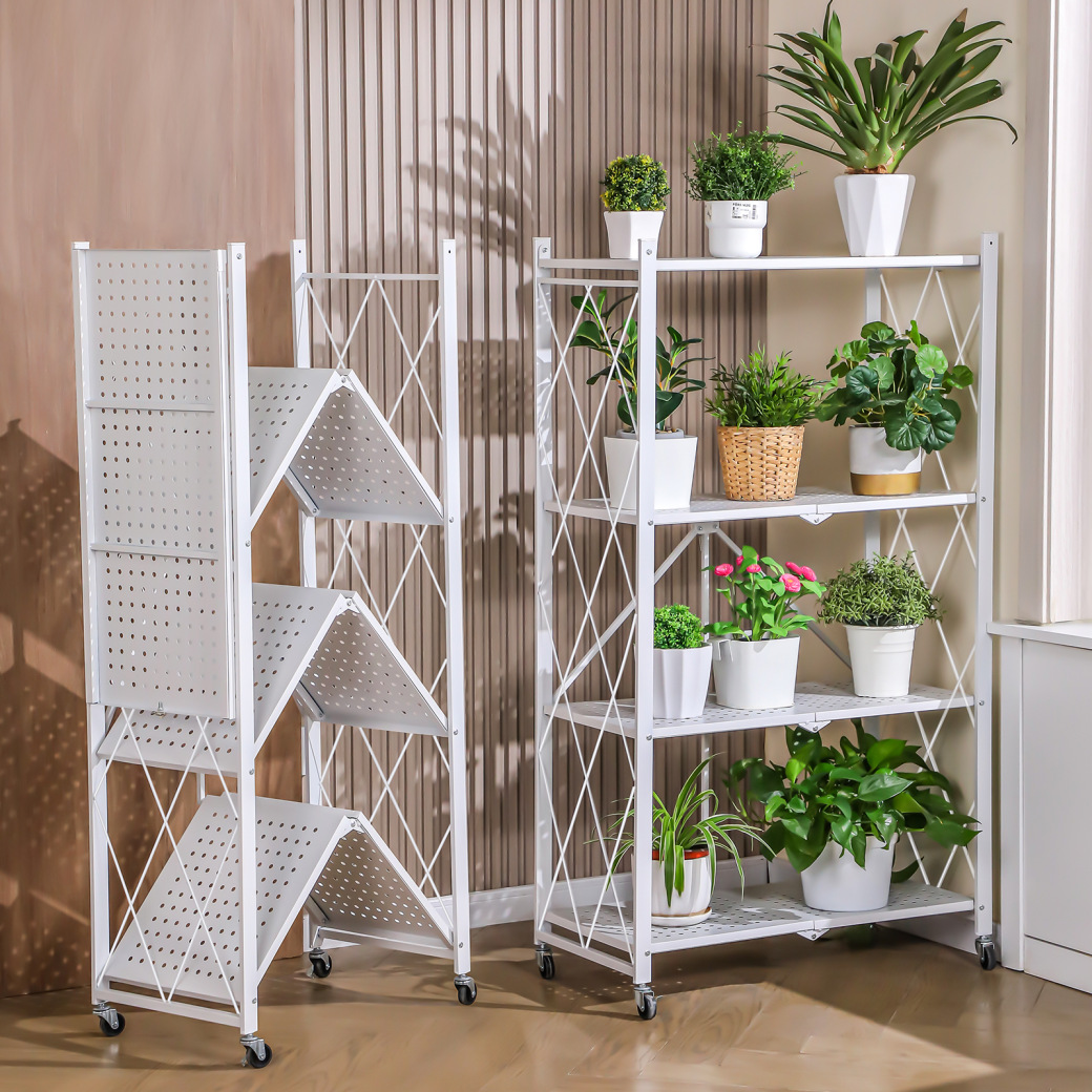 Foldable Storage Shelves on Wheels, 4 Tier Shelves for Storage, Heavy ...