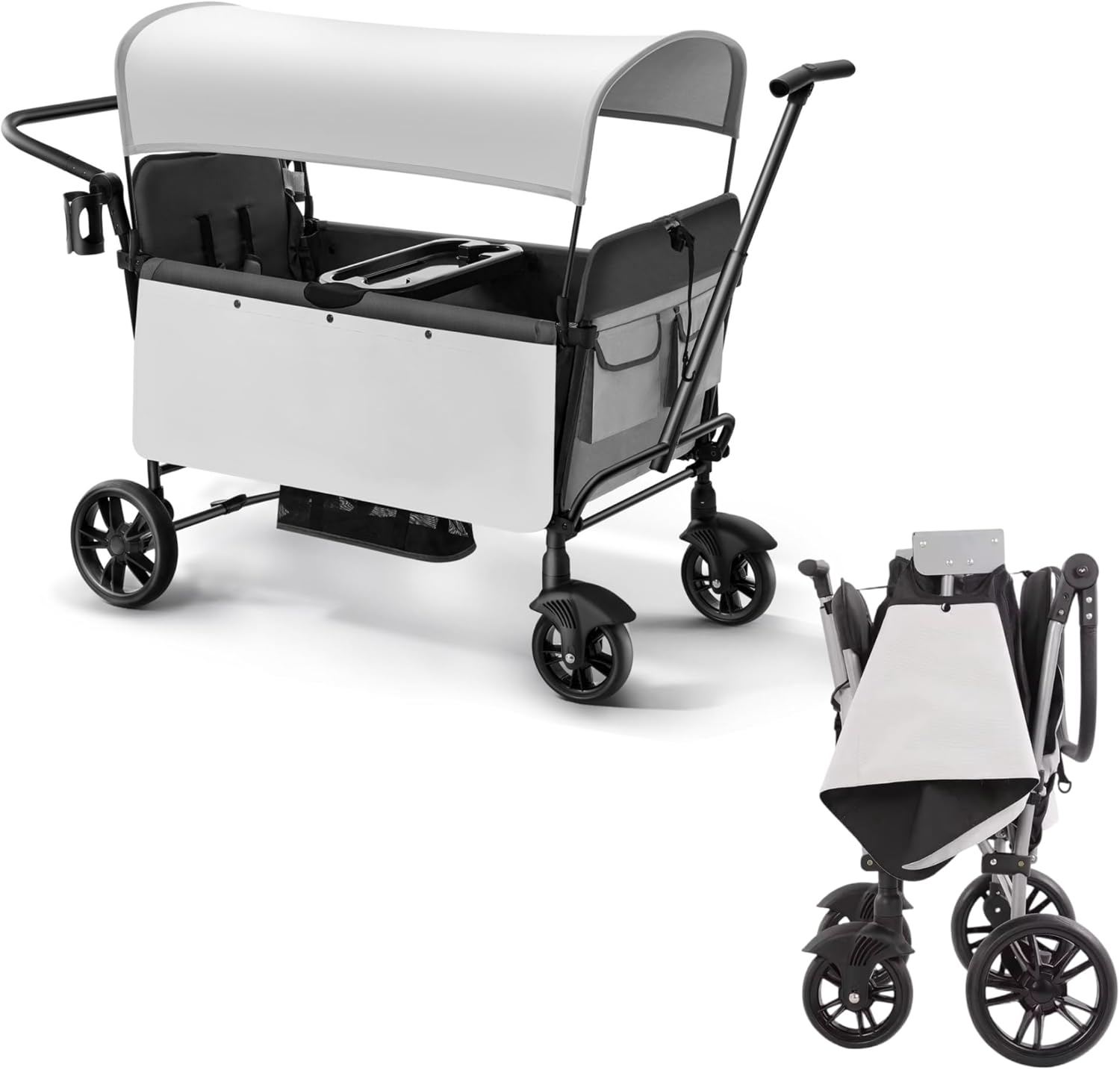 Foldable Stroller Wagon for 2 Kids, Wagon Stroller with Adjustable ...