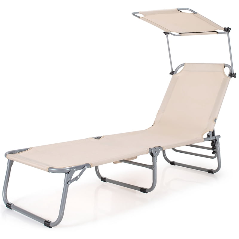 Foldable Sun Shading Lounge Chair Adjustable Beach Recliner Beige ...