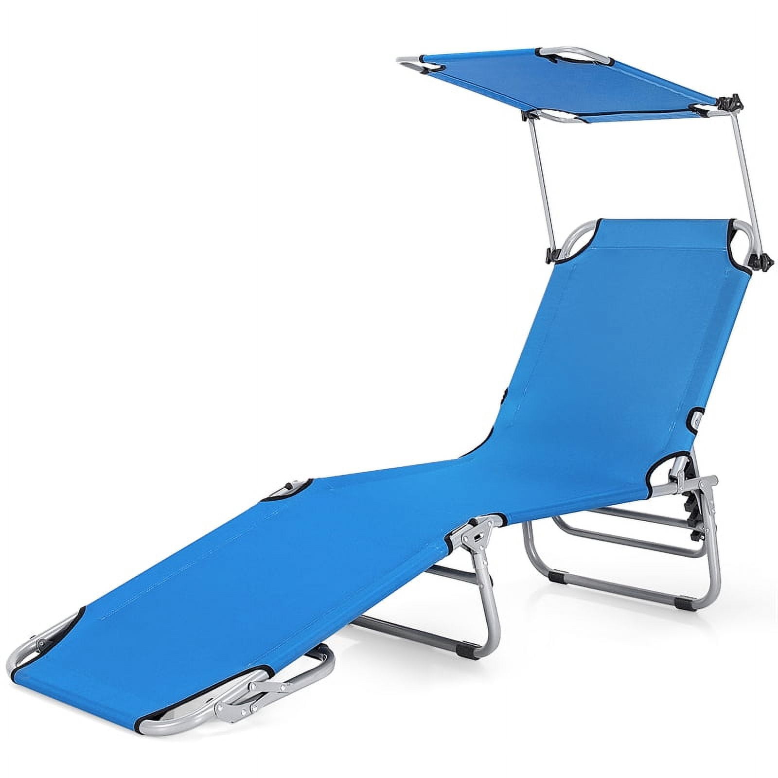 Foldable Sun Shading Lounge Chair Adjustable Beach Recliner Blue ...