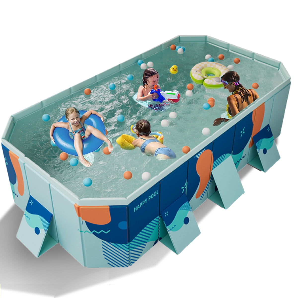 Foldable Non-Inflatable Pool for Kids & Adults, Blue (112.60in, 8 ...