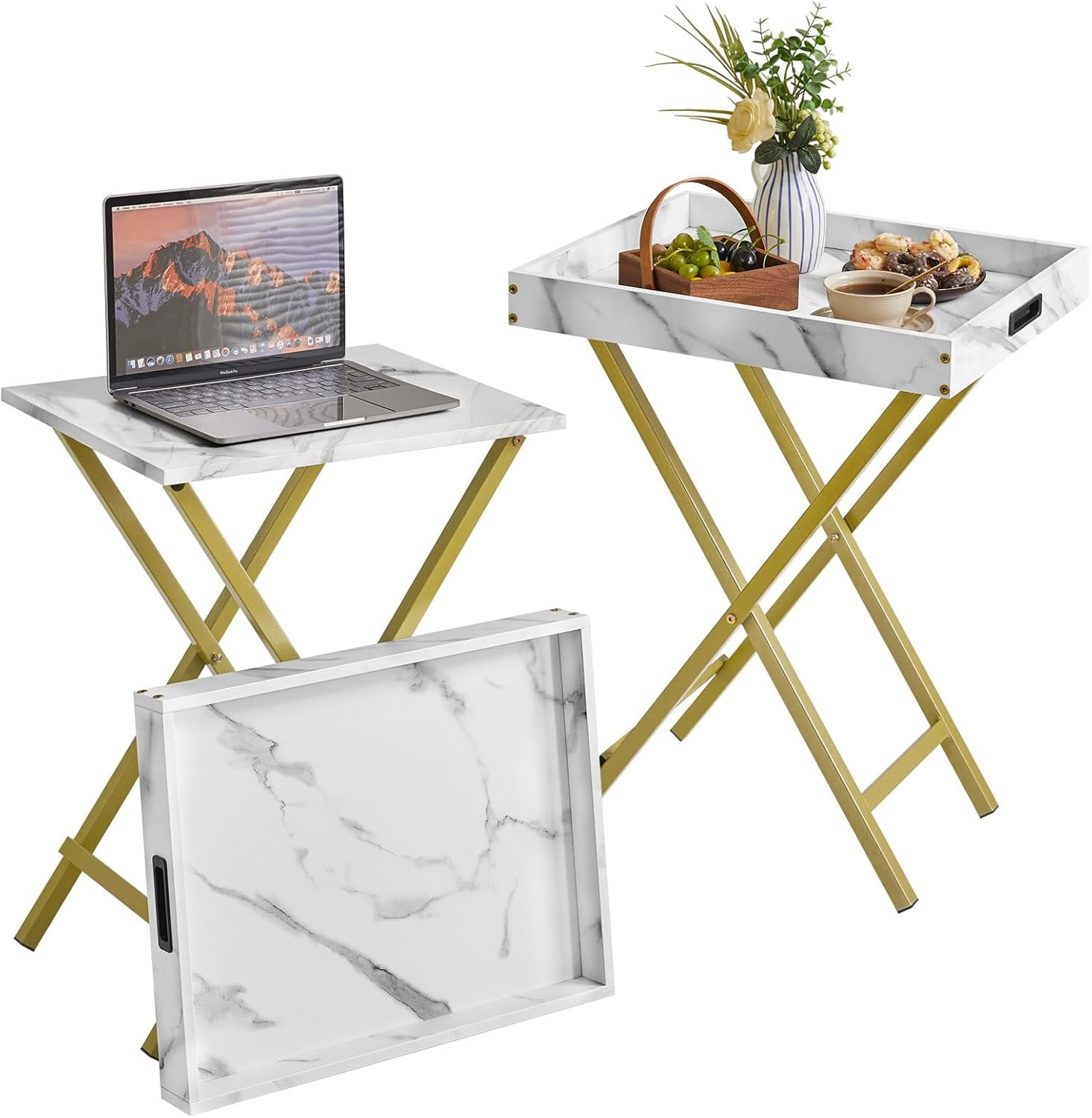 Foldable TV Tray Set of 2 with Removable Food Serving Tray, Portable ...
