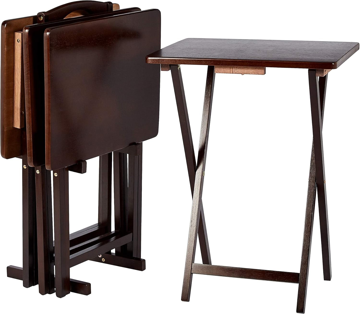 Foldable TV Tray Table Set with Storage Rack - 4-Pack Espresso Bedside ...