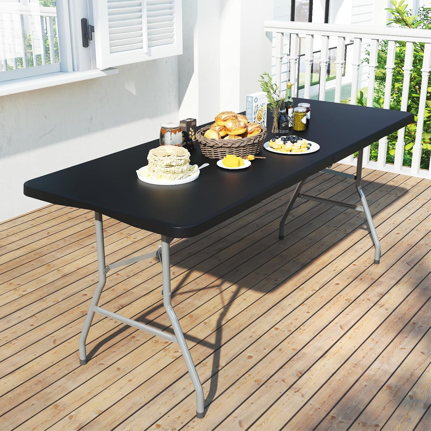 Foldable Table 6ft, Plastic Folding Table, Portable Heavy Duty Dining ...