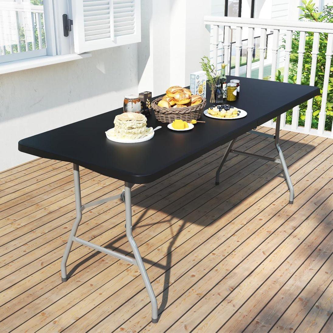 Foldable Table 6ft, Plastic Folding Table, Portable Heavy Duty Dining ...