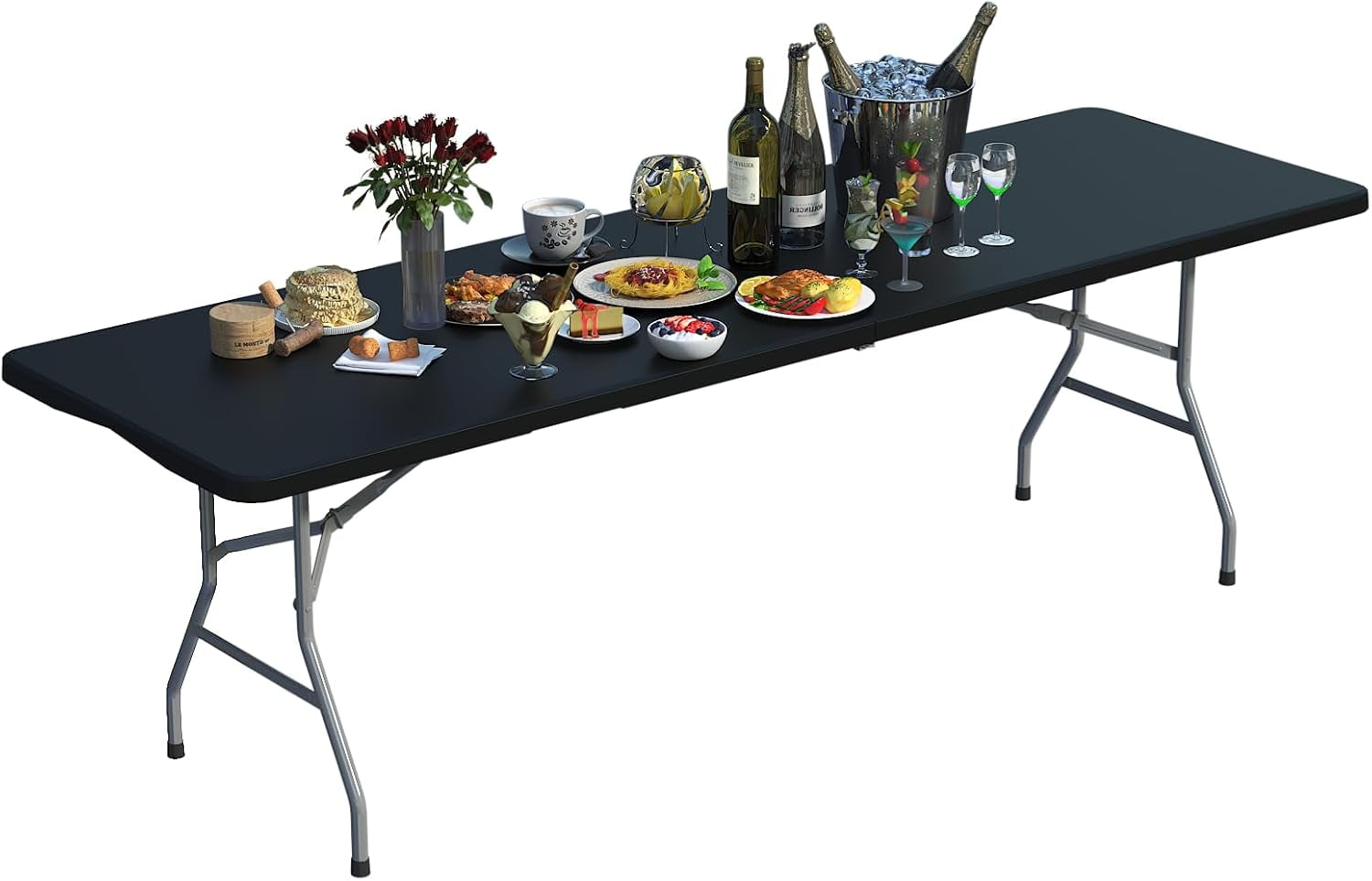 Foldable Table 8ft, Plastic Folding Table, Portable Heavy Duty Dining ...