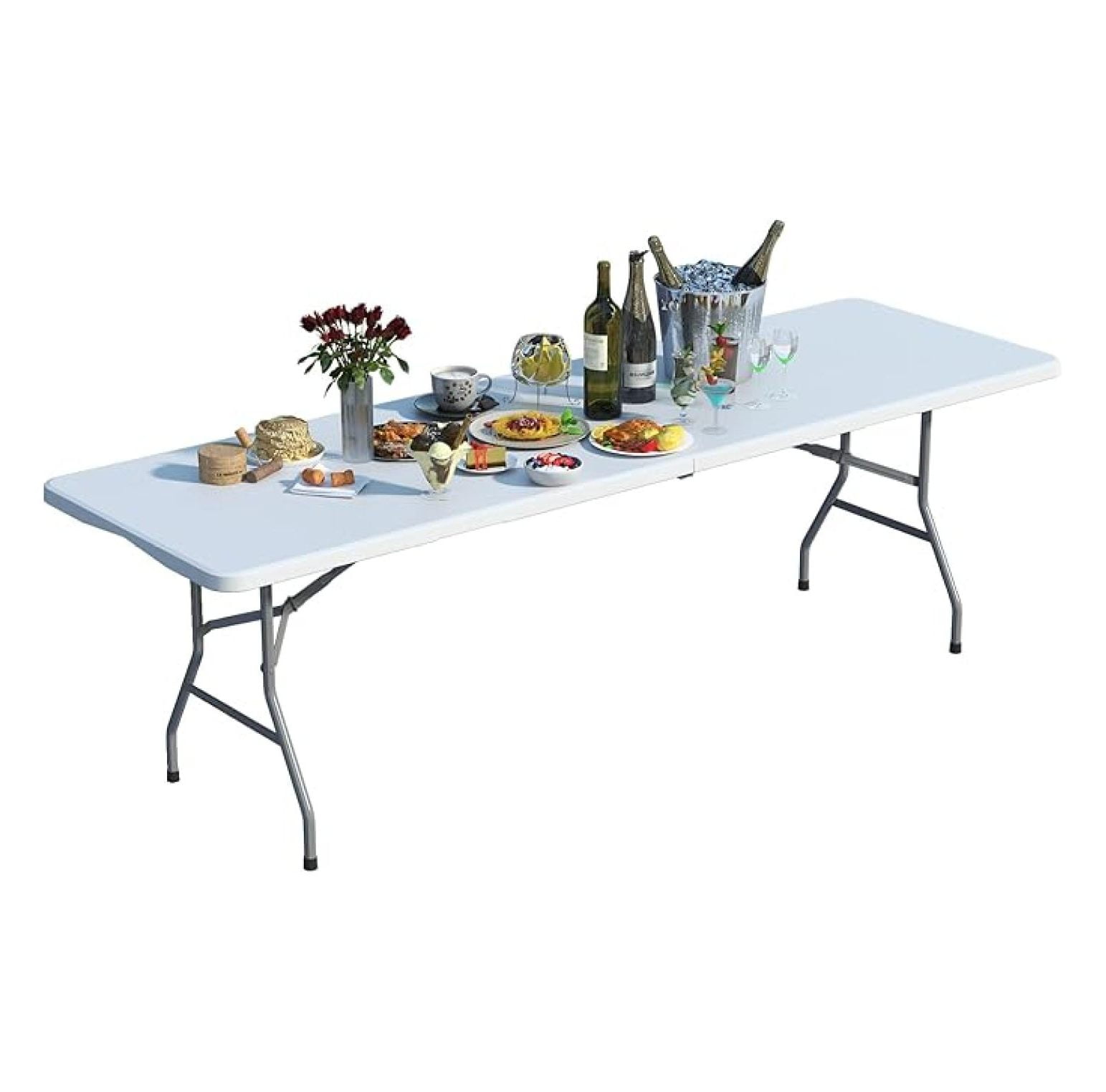 Foldable Table 8ft, Plastic Folding Table, Portable Heavy Duty Dining ...