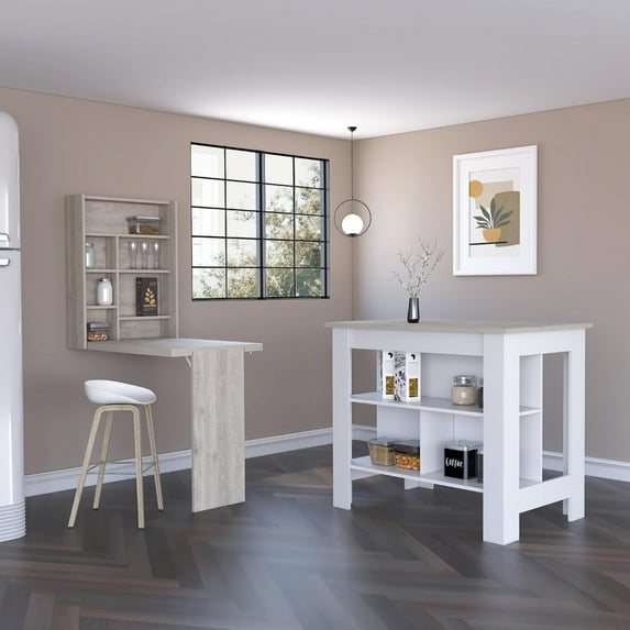 Foldable Table and Kitchen Island in White - Space-Saving for Small ...