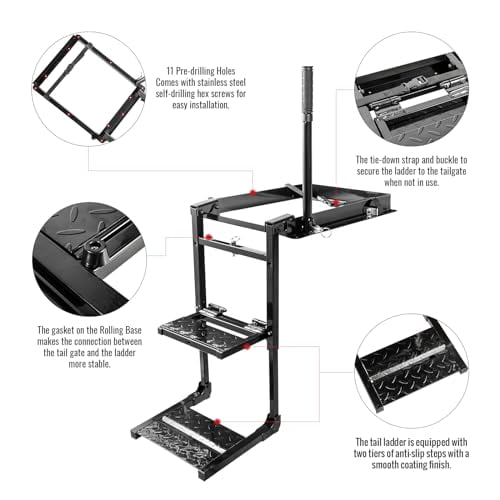 Foldable Tailgate Ladder Rack with Two Step Pad Rung Retractable Truck ...
