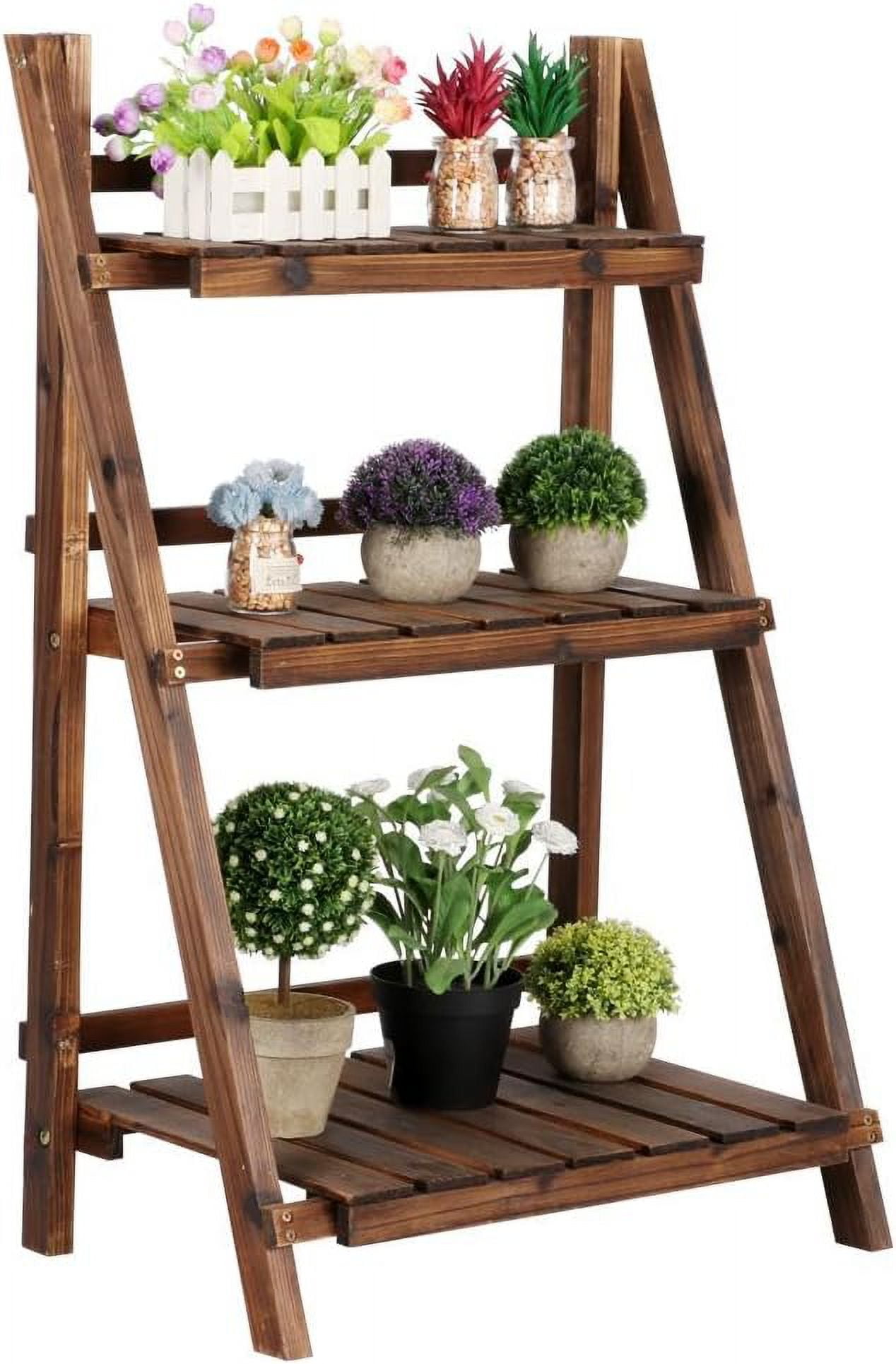 Foldable Tiered Fir Wood Plant Stands Ladder Shelf Flower Display ...