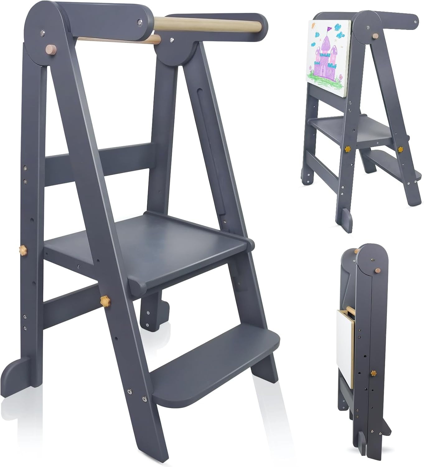Foldable Toddler Kitchen Tower Step Stool, Standing Tower with ...