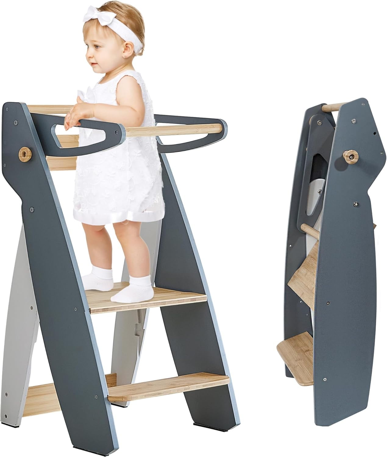 Foldable Toddler Tower, Kids Kitchen Stool with 3 Adjustable Heights ...