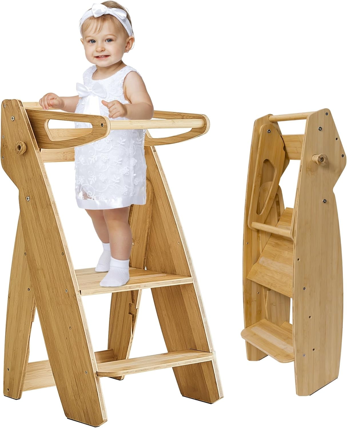 Foldable Toddler Tower, Kids Kitchen Stool Helper with 3 Adjustable ...