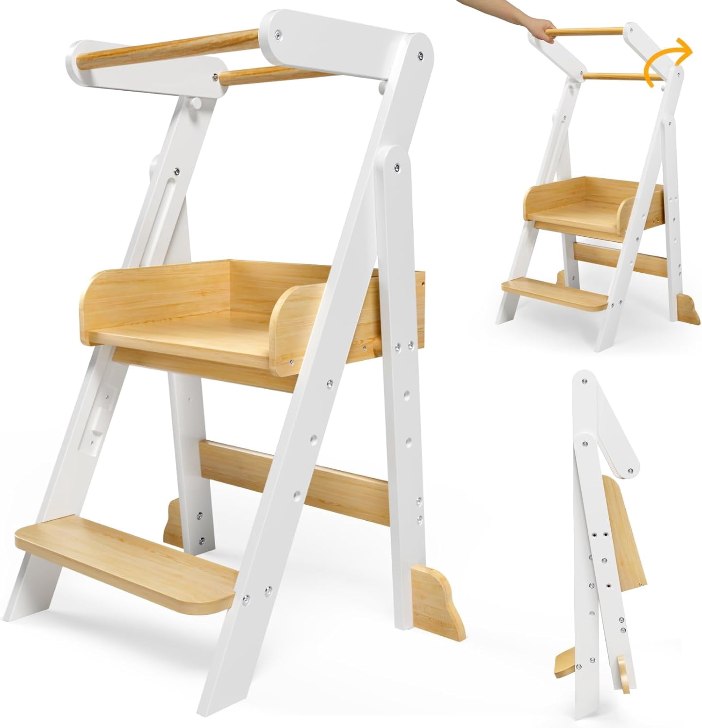Foldable Toddler Tower with 3 Heights, Kids Step Stool for 1.5-6 Years ...