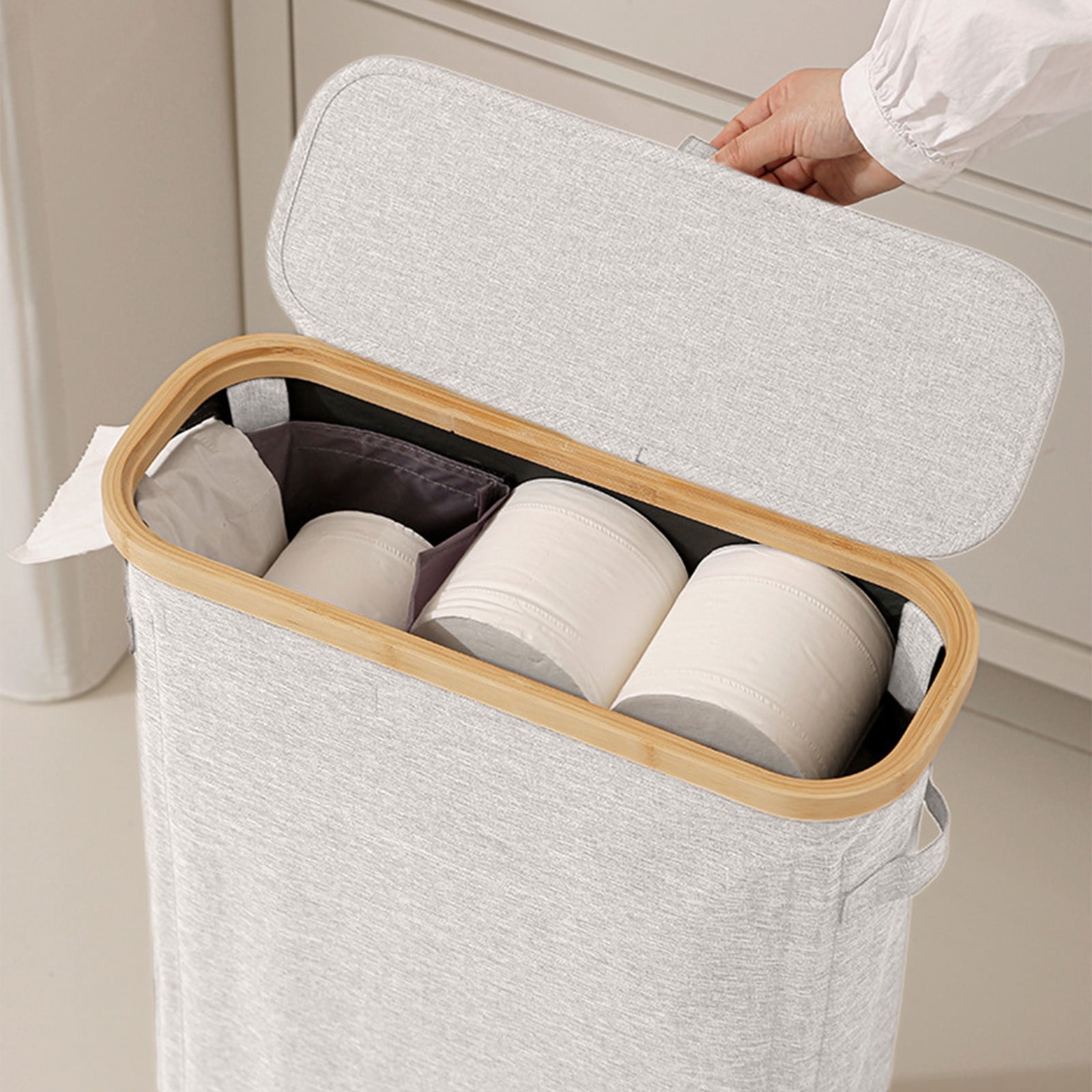 Foldable Toilet Paper Storage Basket with Lid, Water Repellent Fabric ...