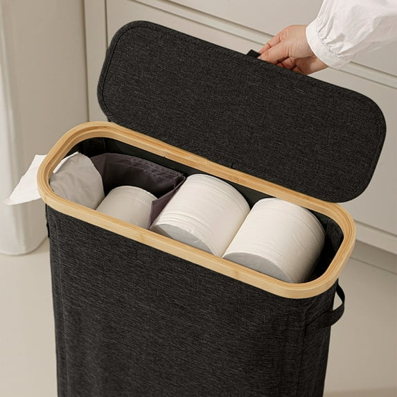 Foldable Toilet Paper Storage Basket with Lid, Water Repellent Fabric ...