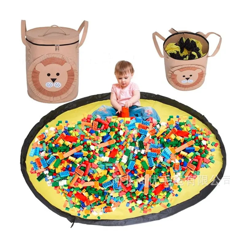 Foldable Toy Storage Basket with Play Mat, Children Toy Organizer with ...