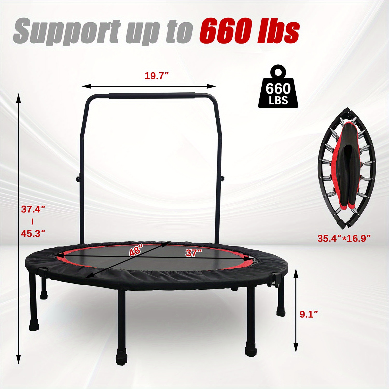 Foldable Trampoline, 660 lbs Fitness Trampoline, Indoor/Outdoor Jump ...